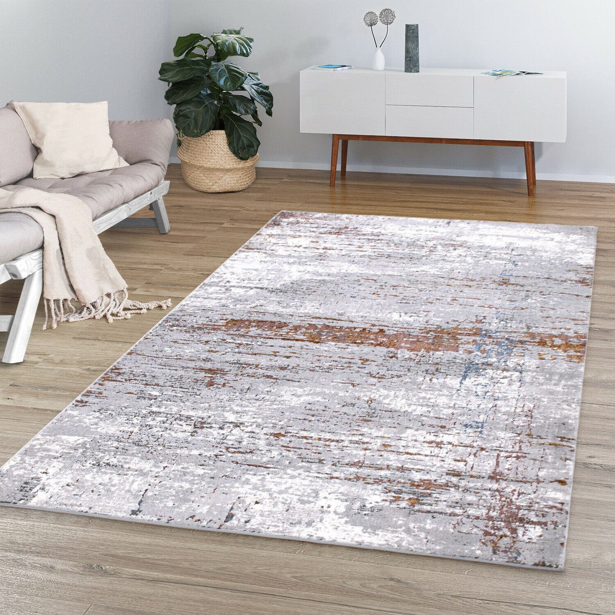 Modern 3D Absract Distressed Rug In Grey / Orange #40525